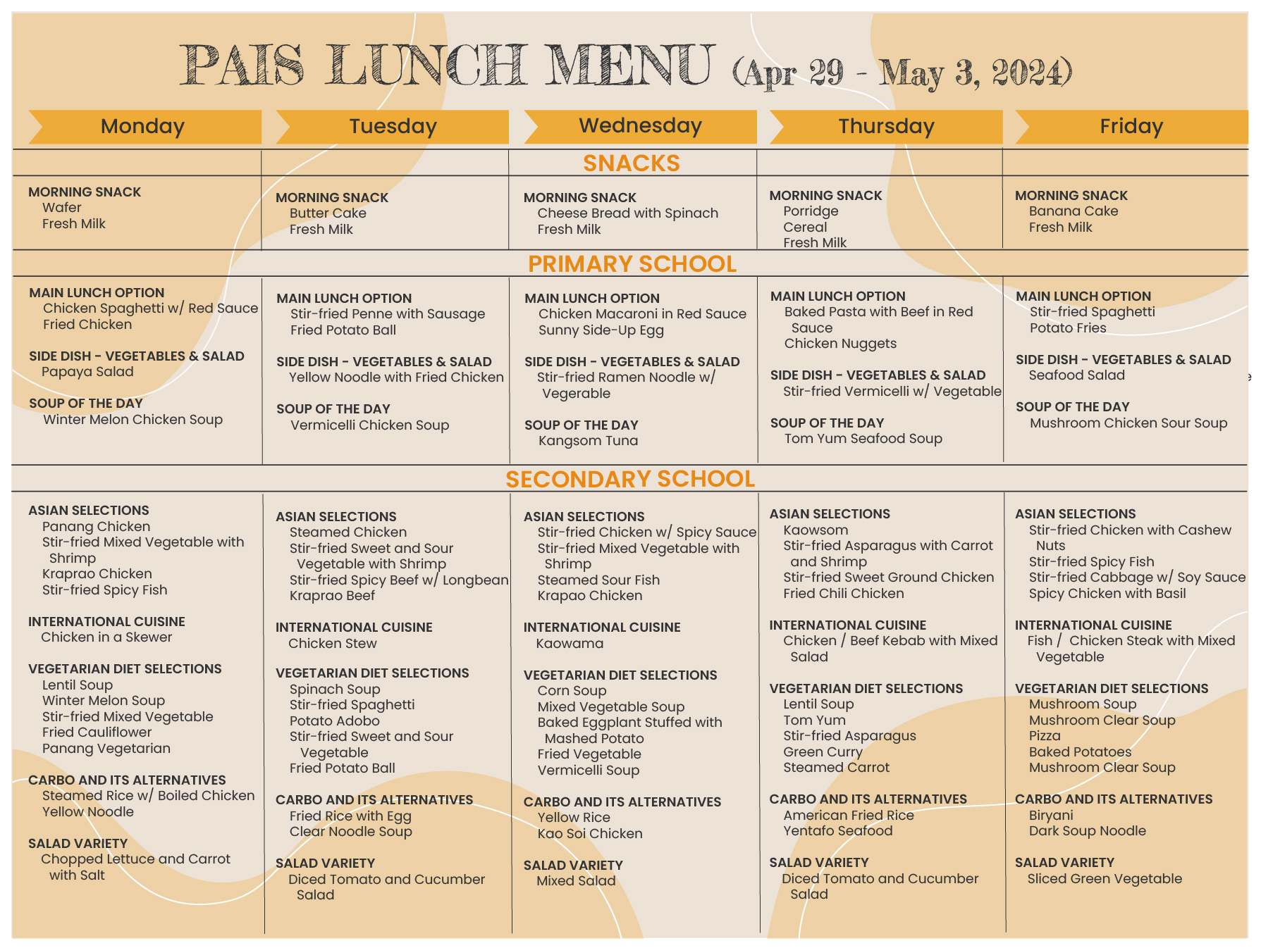 School Menu | Pan-Asia International School | Bangkok